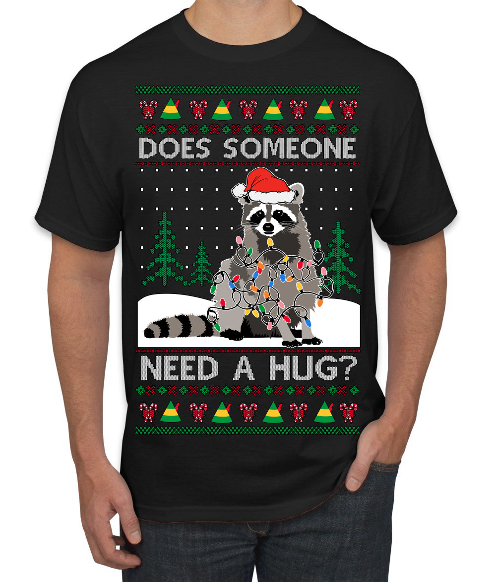 Does Someone Need a Hug? Cute Raccoon Ugly Christmas Sweater Men's T-S ...